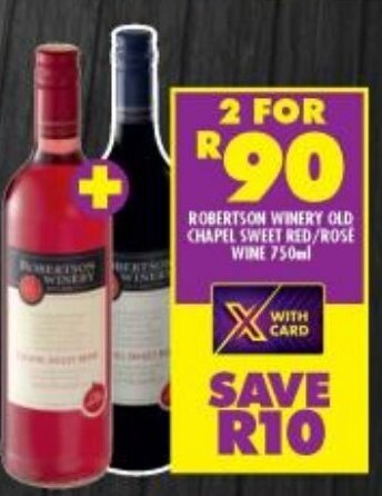 Robertson Winery Old Chapel Sweet Red/Rose Wine 750ml offer at Shoprite