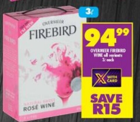 Overmeer Firebird Wine offer at Shoprite