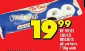 De Vries Choco Biscuits 150g each offer at Shoprite
