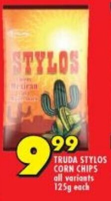 Truda Stylos Corn Chips 125g each offer at Shoprite