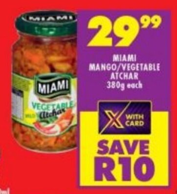 Miami Mango/Vegetable Atchar 380g each offer at Shoprite