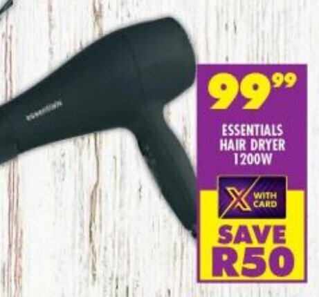 Essentials Hair Dryer 1200W offer at Shoprite