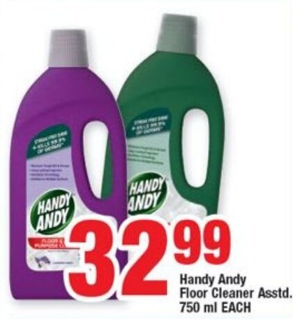 Handy Andy Floor Cleaner asstd. 750ml each offer at OK Value
