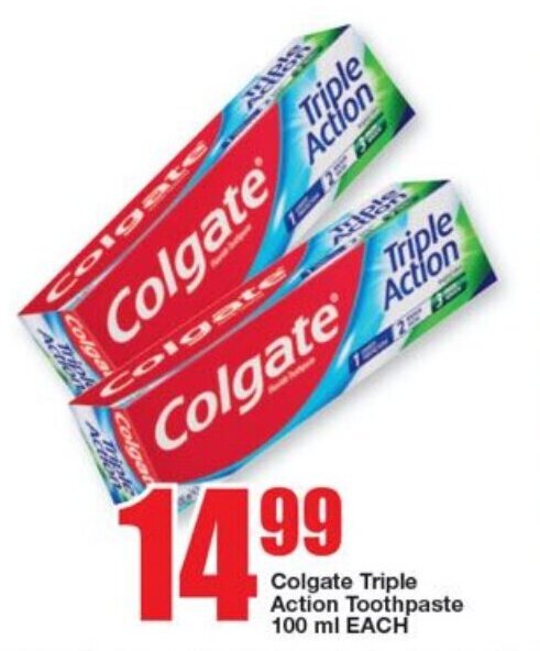 Colgate Triple Action Toothpaste 100ml each offer at OK Liquor