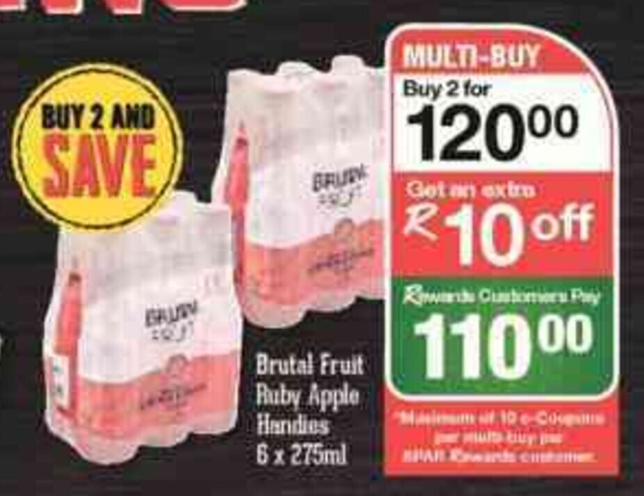 Brutal Fruit Ruby Apple Handies 6 x 275ml offer at Spar Tops