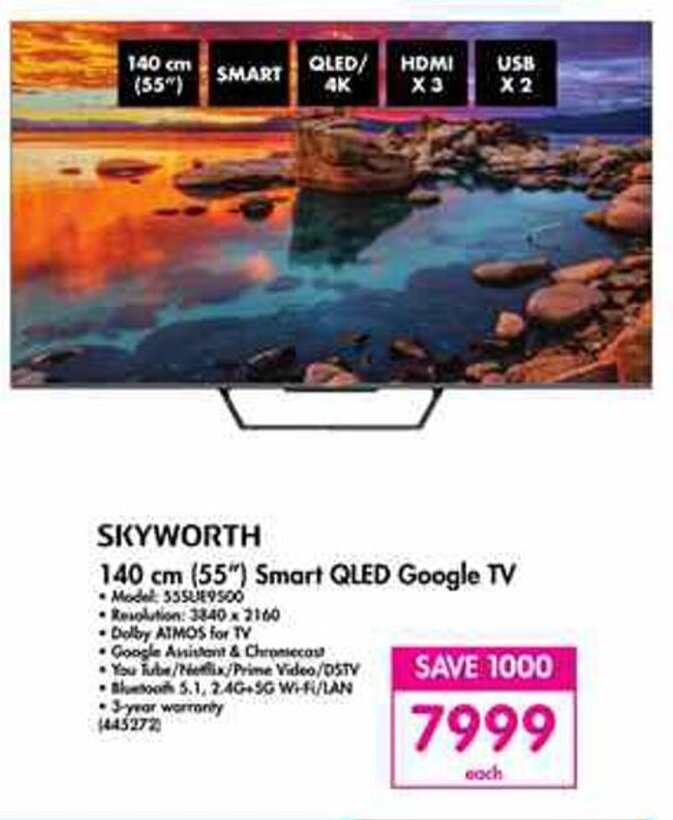 Skyworth 140cm (55") Smart QLED Google TV offer at Makro