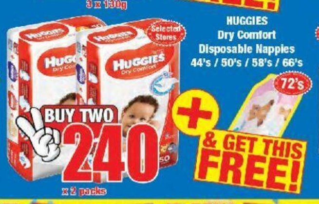 Huggies Dry Comfort Disposable Nappies 44's / 50's / 58's / 66's offer ...