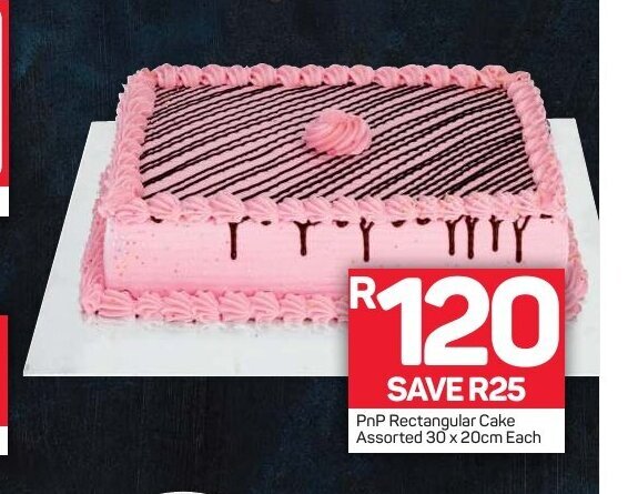 PnP Rectangular Cake Assorted 30x20cm each offer at Pick n Pay