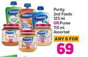 Purity 2nd foods 125ml or puree 110ml assorted-for 6 offer at Game