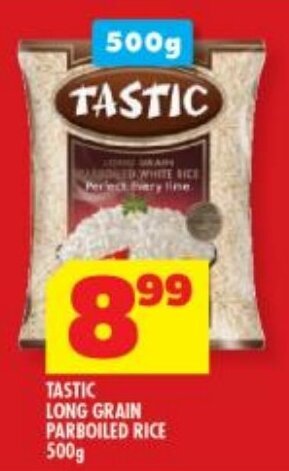 Tastic Long Grain Parboiled Rice 500g offer at Usave