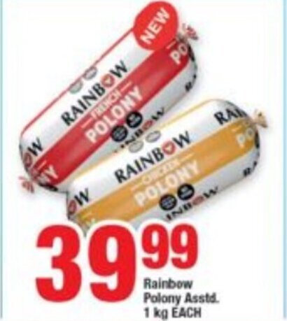 Rainbow Polony Asstd. 1kg each offer at OK Foods