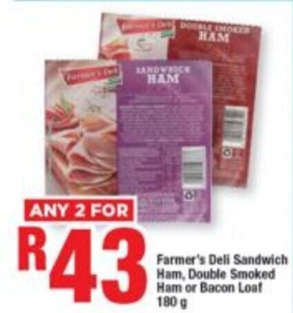 Farmer's Deli Sandwich Ham, Double Smoked Ham or Bacon Loaf 180g offer ...
