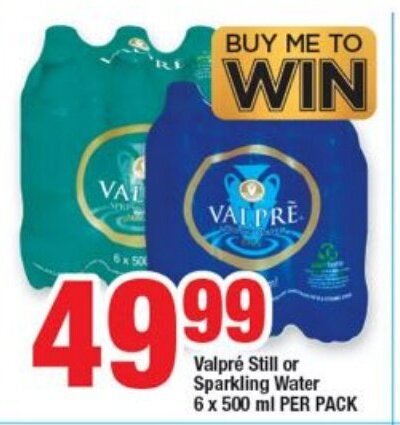 Valpre Still Or Sparkling Water 6x500ml per pack offer at OK Foods