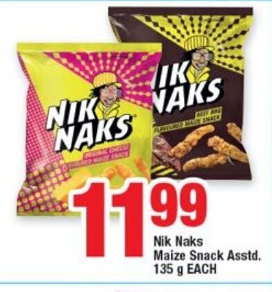 Nik Naks Maize Snack Asstd. 135g each offer at OK Foods