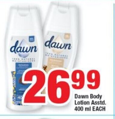 Dawn Body Lotion Asstd. 400ml each offer at OK Foods