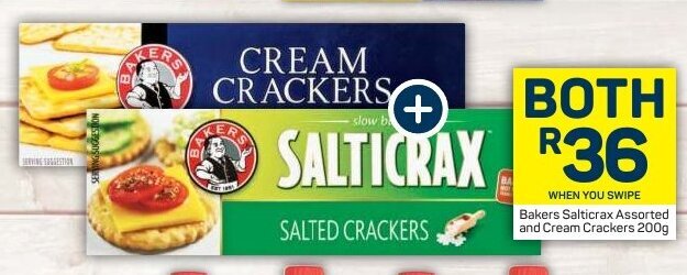 Bakers Salticrax Assorted and Cream Crackers 200g offer at Pick n Pay