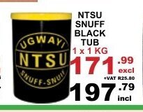 NTSU Snuff Black Tub 1kg offer at Arrow Cash And Carry
