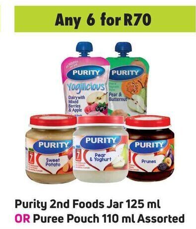 Purity 2nd Foods Jar 125ml or Puree Pouch 110 ml assorted offer at Game