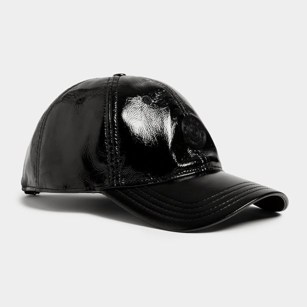 Patent pleather black peak cap offer at Fabiani