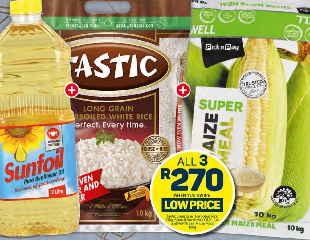 Tastic Long Grain Parboiled Rice 10kg, Sunfoil Sunflower Oil 2 Litre ...