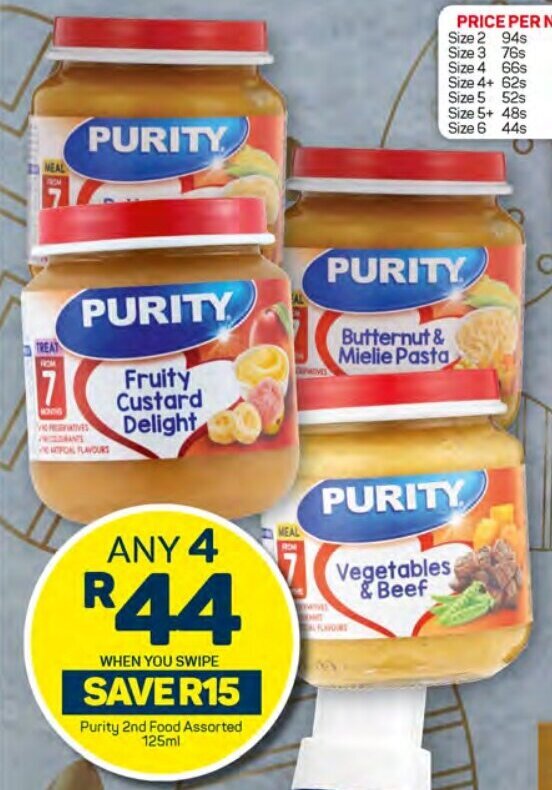 Purity 2nd Food Assorted 125ml offer at Pick n Pay
