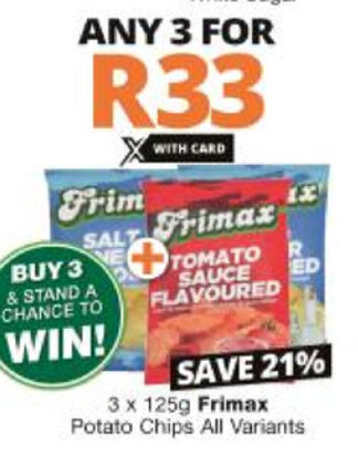 Frimax Potato Chips 3x125g offer at Checkers Hyper