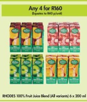 Rhodes 100% Fruit Juice Blend (all variants) 6x200ml offer at Makro