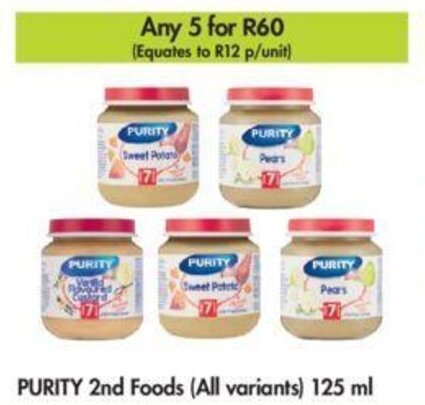 Purity 2nd Foods (all variants) 125ml offer at Makro
