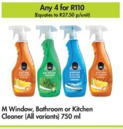 M Window, Bathroom or Kitchen Cleaner (all variants) 750ml offer at Makro