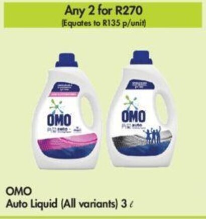 Omo Auto Liquid ( All variants ) 3L offer at Makro