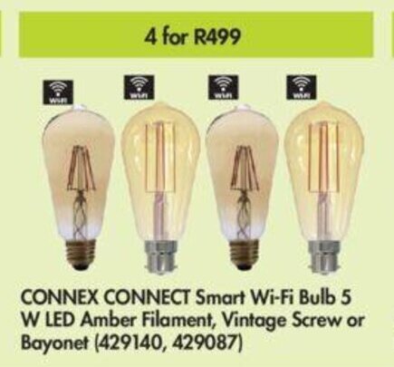 Connex Connect Smart Wi-Fi Bulb 5 W Led Amber Filament, Vintage Screw ...