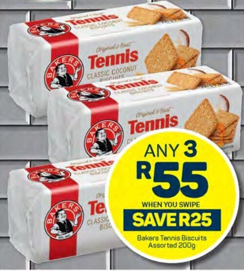 Bakers Tennis Biscuits Assorted 200g offer at Pick n Pay