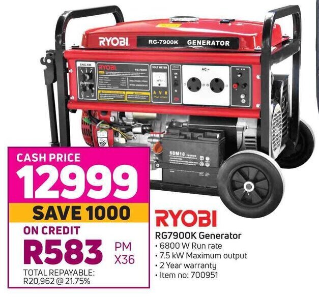 RYOBI RG7900K Generator offer at Game