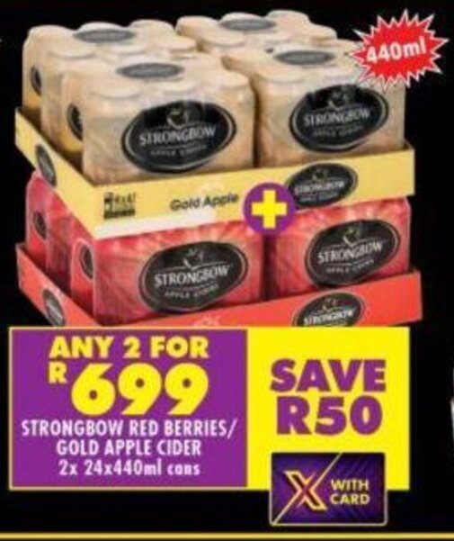 STRONGBOW RED BERRIES/ GOLD APPLE CIDER 2x 24x440ml cans offer at Shoprite