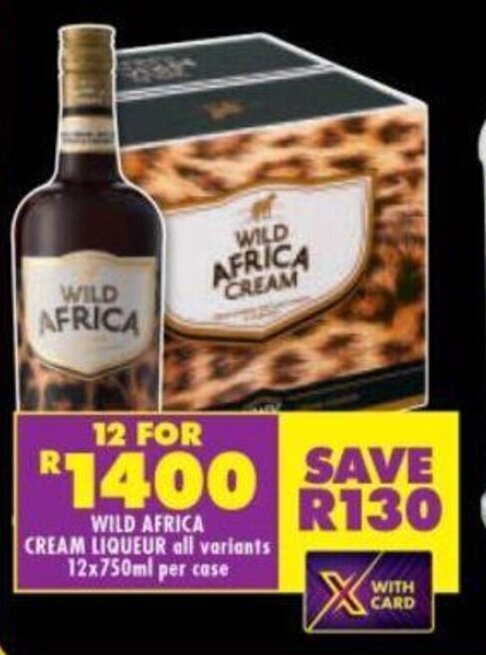 WILD AFRICA CREAM LIQUEUR all variants 12x750ml per case offer at Shoprite