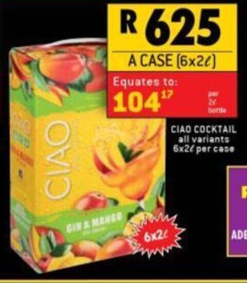 CIAO COCKTAIL all variants 6x2/ per case 6x2l per case offer at Shoprite