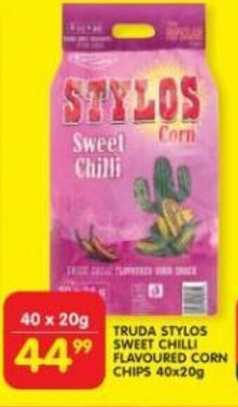 TRUDA STYLOS SWEET CHILLI FLAVOURED CORN CHIPS 40x20g offer at Shoprite