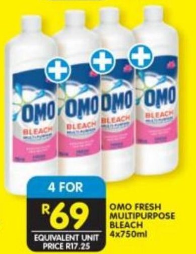 OMO FRESH MULTIPURPOSE BLEACH 4x750ml offer at Shoprite