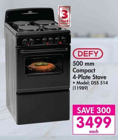 DEFY 500 mm Compact 4-Plate Stove offer at Makro
