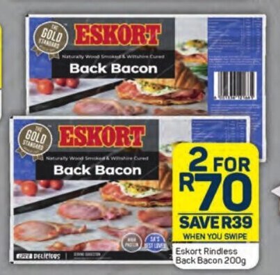 Eskort Rindless Back Bacon 200g offer at Pick n Pay