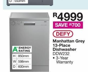 Defy 13 place grey dishwasher ddw232 offer at House & Home