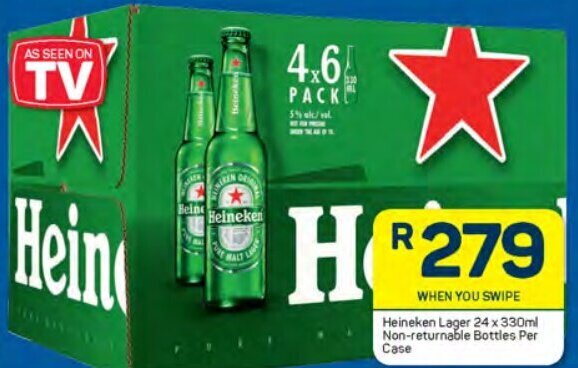 Heineken Lager 24 x 330ml Non-returnable Bottles Per Case offer at Pick ...