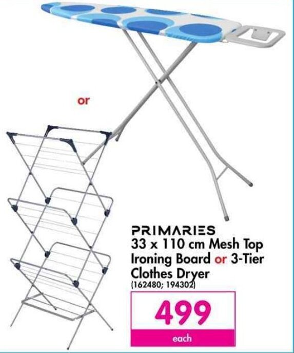 PRIMARIES 33 x 110 cm Mesh Top Ironing Board or 3-Tier Clothes Dryer ...