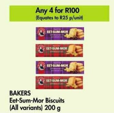 BAKERS Eet-Sum-Mor Biscuits (All variants) 200 g offer at Makro