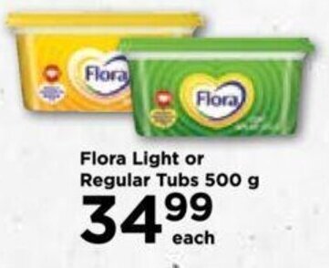 Flora Light or Regular Tubs 500 g offer at Food Lover's Market