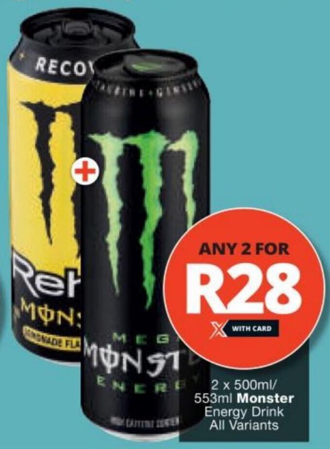 553ml Monster Energy Drink All Variants 2 x 500ml/ offer at Checkers