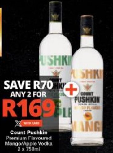 Count Pushkin Premium Flavoured Mango/Apple Vodka 2 x 750ml offer at ...