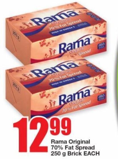Rama Original 70% Fat Spread 250 g Brick EACH offer at Sentra