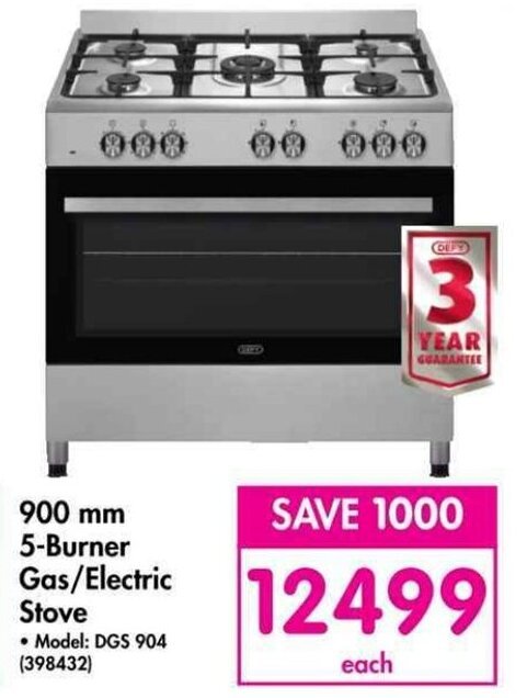 900mm 5-Burner Gas/Electric Stove offer at Makro