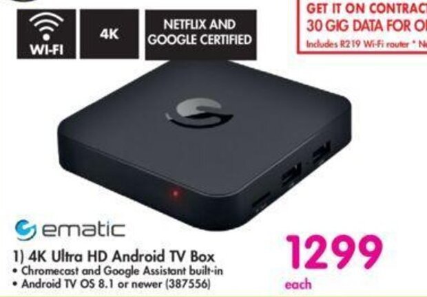 Gematic 1) 4K Ultra HD Android TV Box offer at Makro